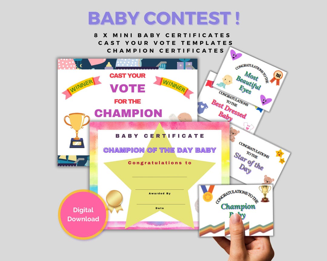 Fun Baby Contest Certificates, Printable Baby Achievements, Champion of ...