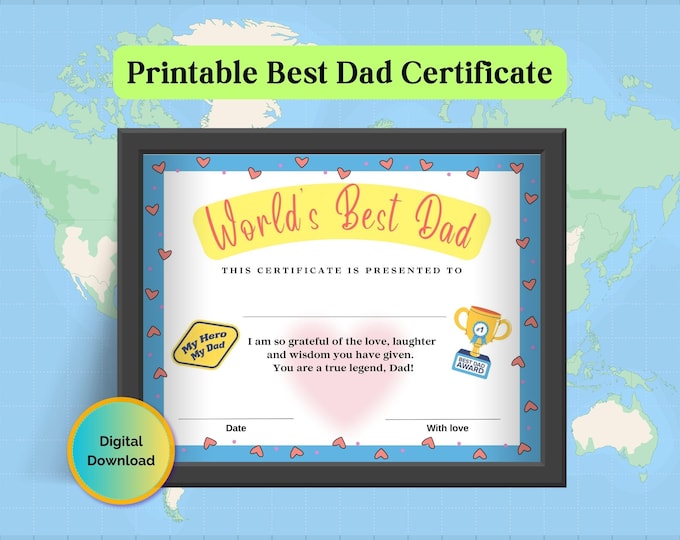 Best Dad Certificate of Appreciation Template Printable, Best Father ...