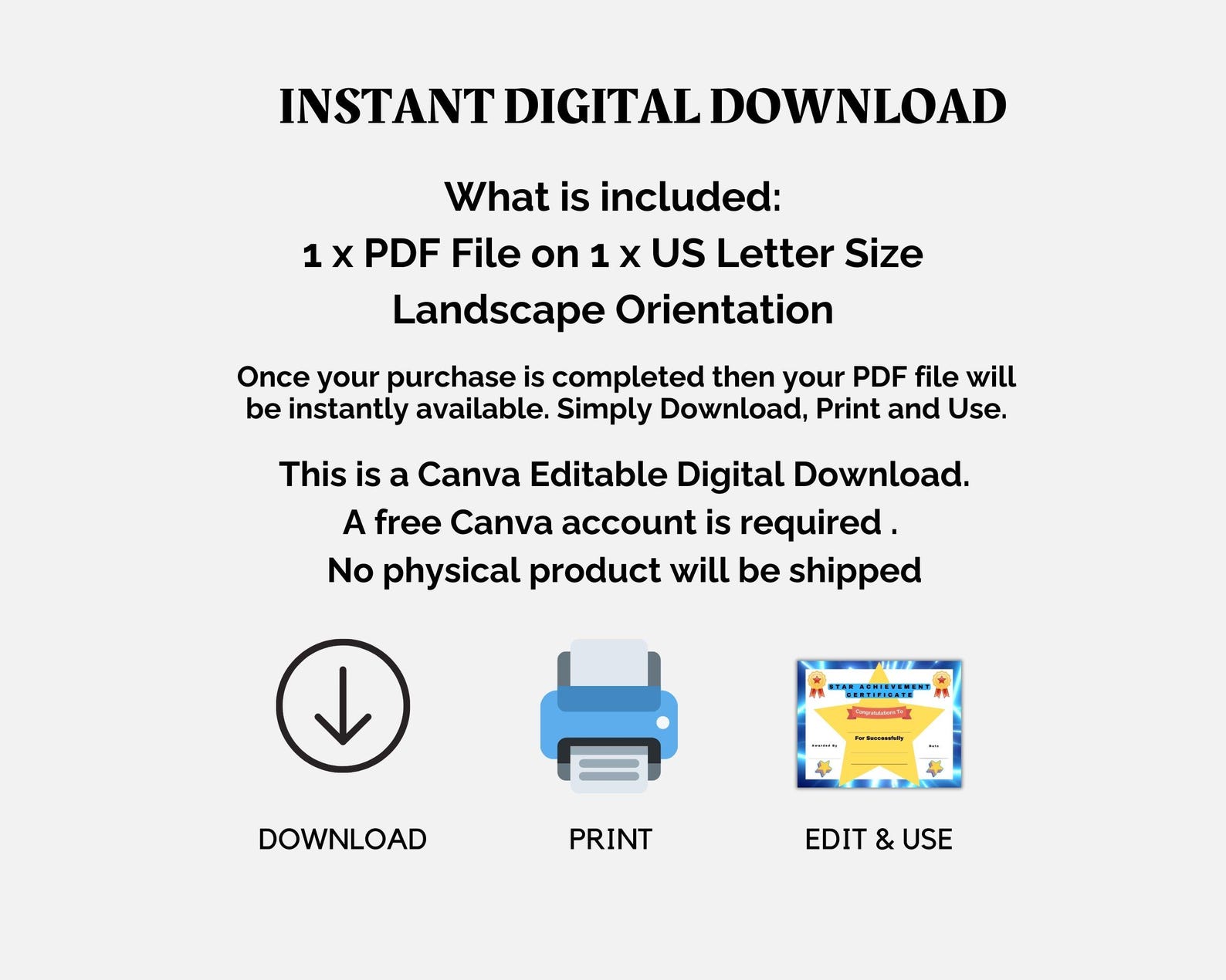 Star Achievement Editable Certificate, Printable School Award, Student ...