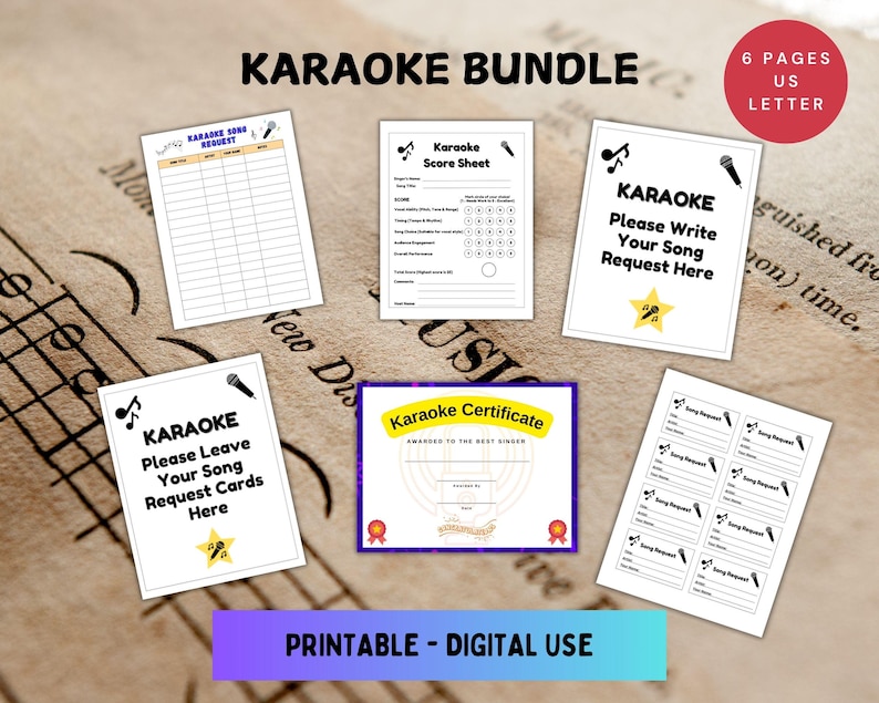 Karaoke Bundle Printable Templates, Hosting A Karaoke Party, Karaoke ...