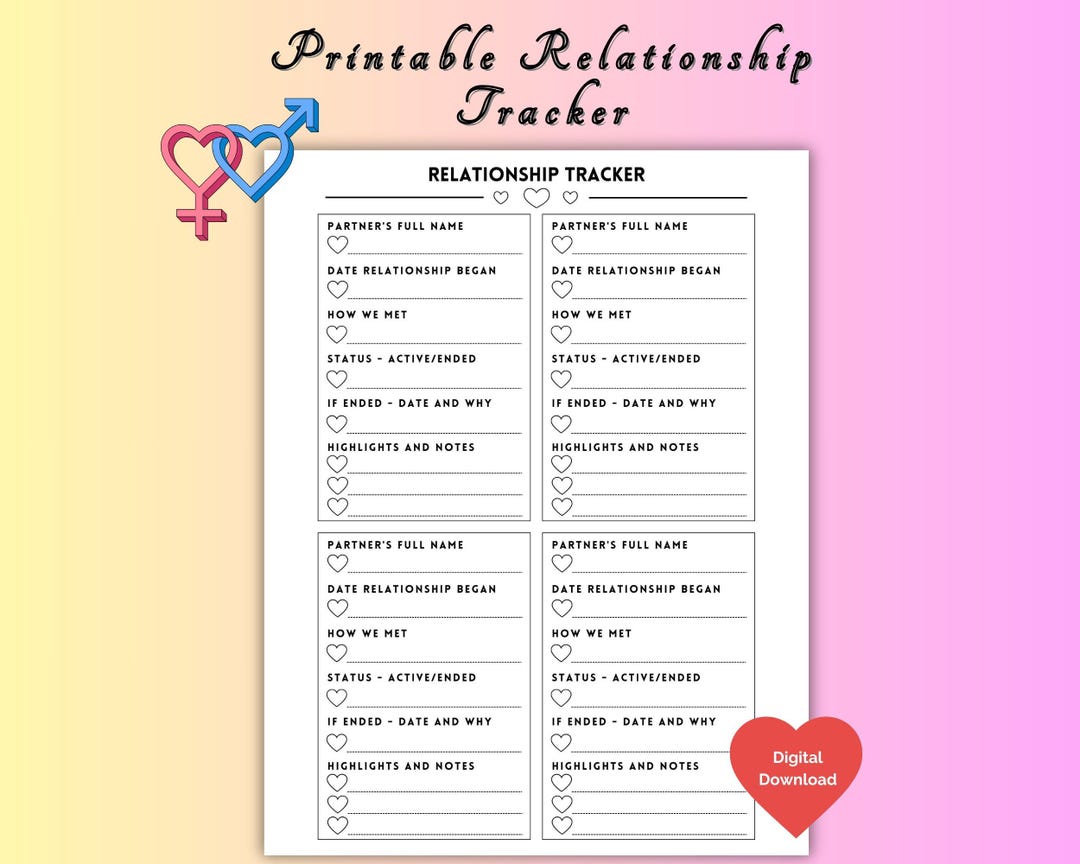 Relationship Tracker Printable, Track Your Love and Milestones ...