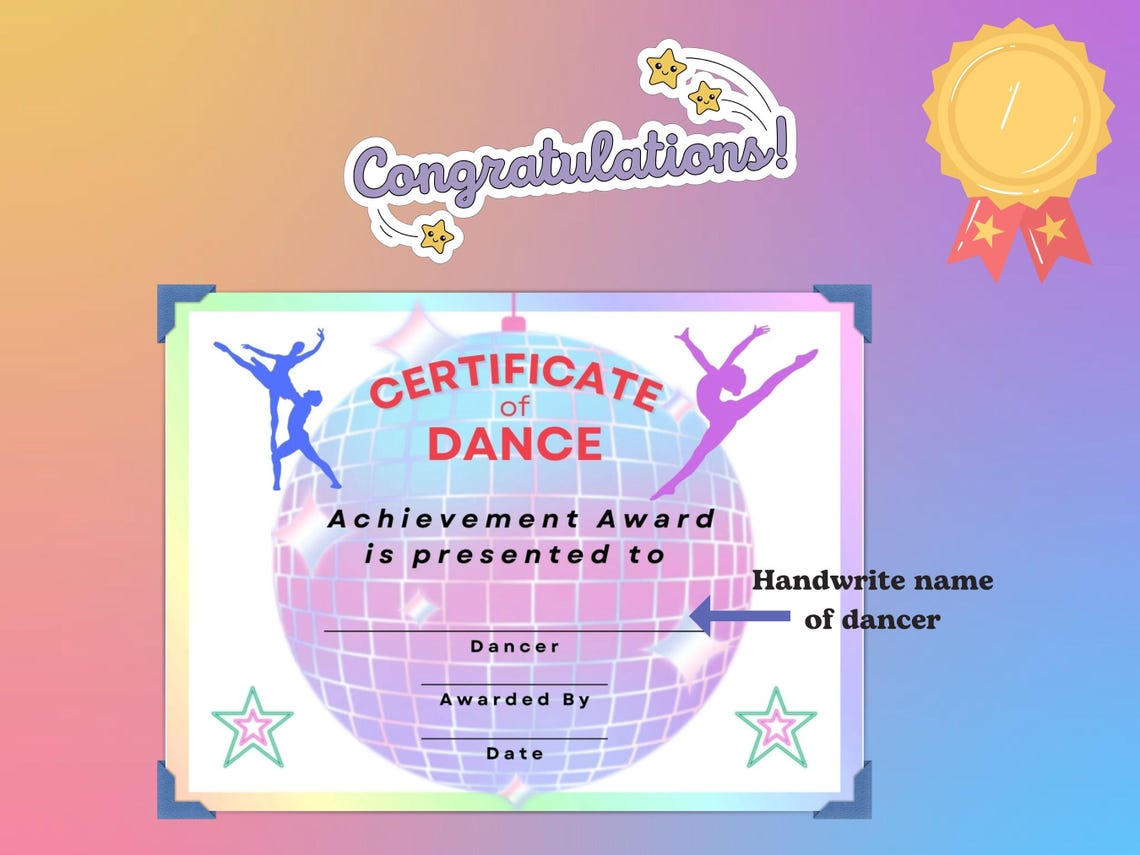 Dance Certificate Template, Printable Award Certificate, Let the Music ...