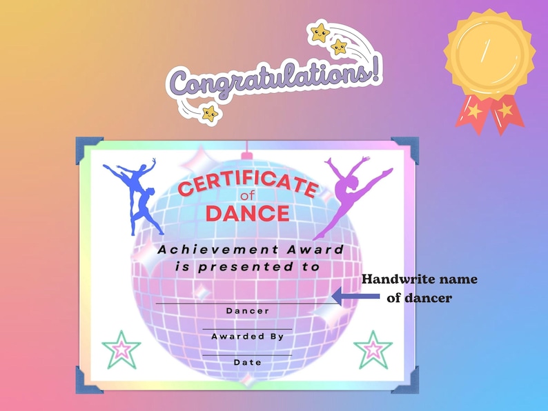 Dance Certificate Template, Printable Award Certificate, Let the Music ...