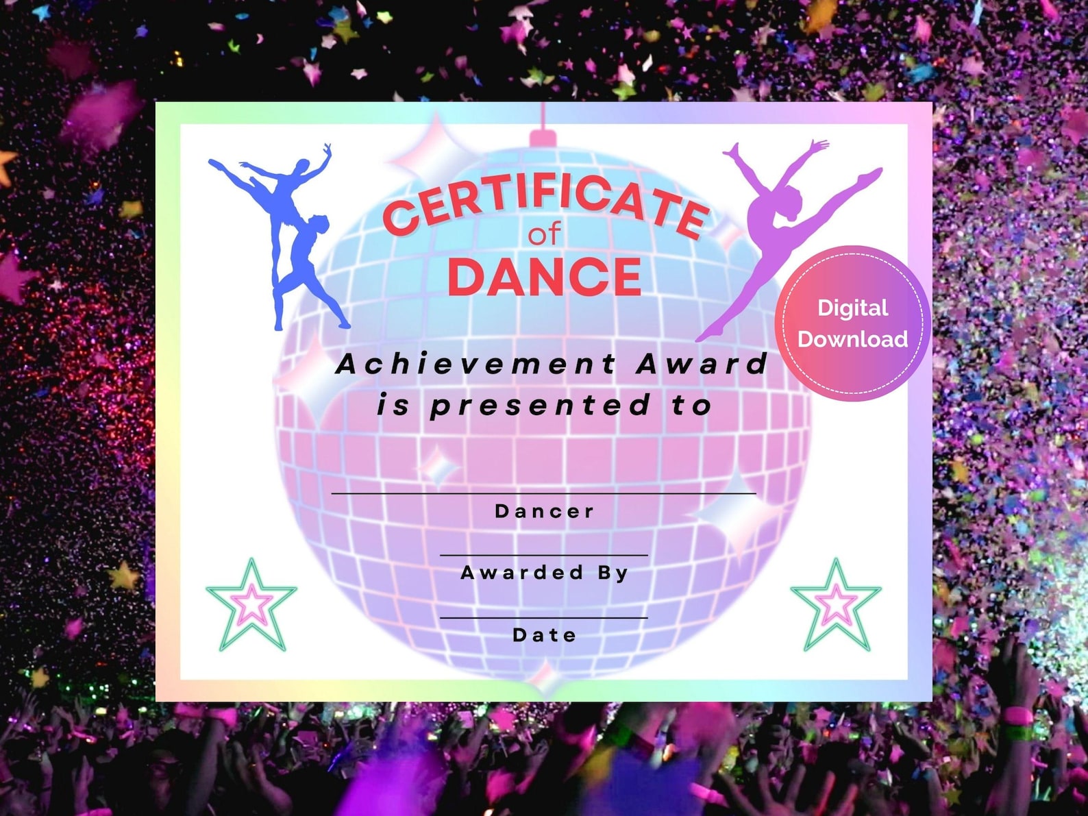 Dance Certificate Template, Printable Award Certificate, Let the Music ...