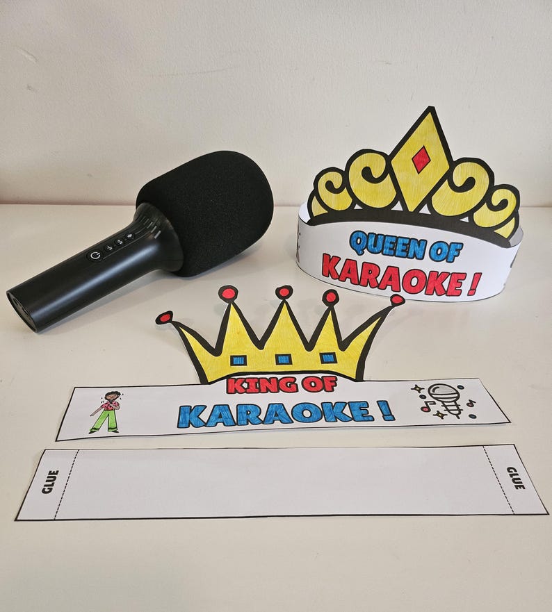 Printable Karaoke Paper Crowns, Party Crowns, Karaoke King, Karaoke ...