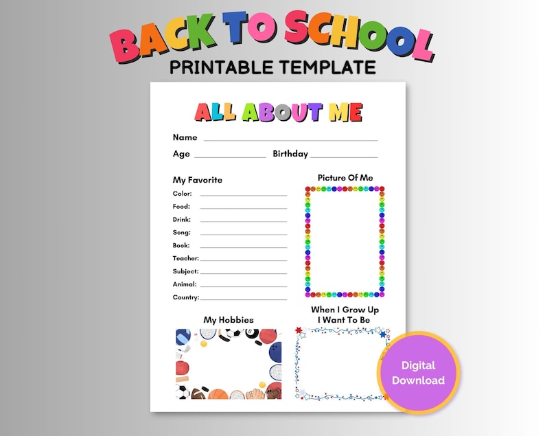 All About Me Printable, Back to School Activity for Kids, Drawing and ...