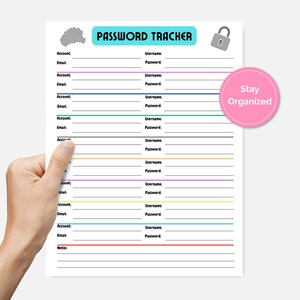 Printable Password Tracker Password Log Sheet Password Organizer Store ...
