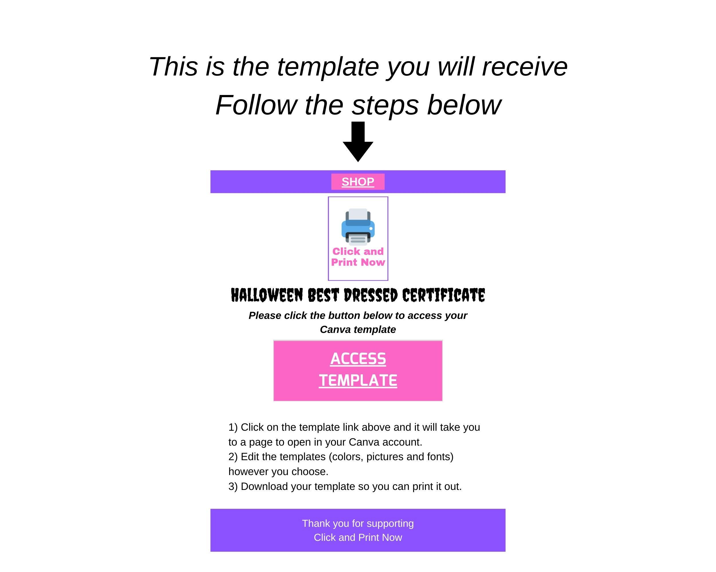 Editable Canva Halloween Certificate | Printable Best Dressed ...