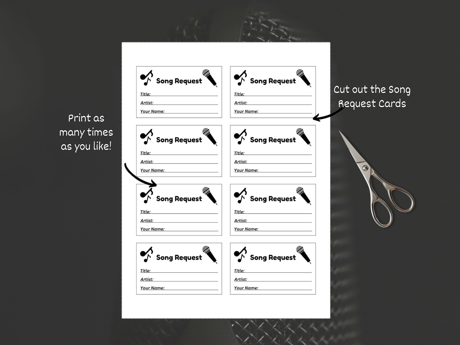 Song Request Cards for Karaoke Events, Printable Karaoke Slips, Print ...