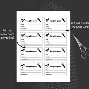 Song Request Cards for Karaoke Events, Printable Karaoke Slips, Print ...