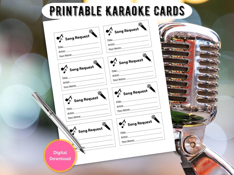 Song Request Cards for Karaoke Events, Printable Karaoke Slips, Print ...