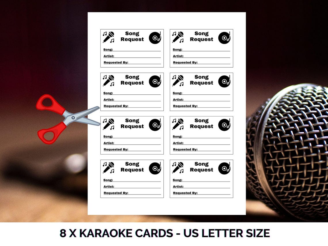 Printable Song Request Cards for Karaoke Events, Karaoke Slips, Print ...