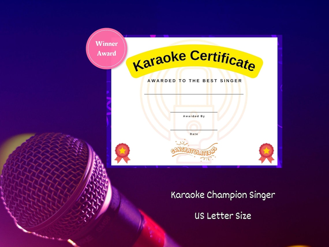 Karaoke Winners Certificate | Printable Singing Award | Best Singing ...