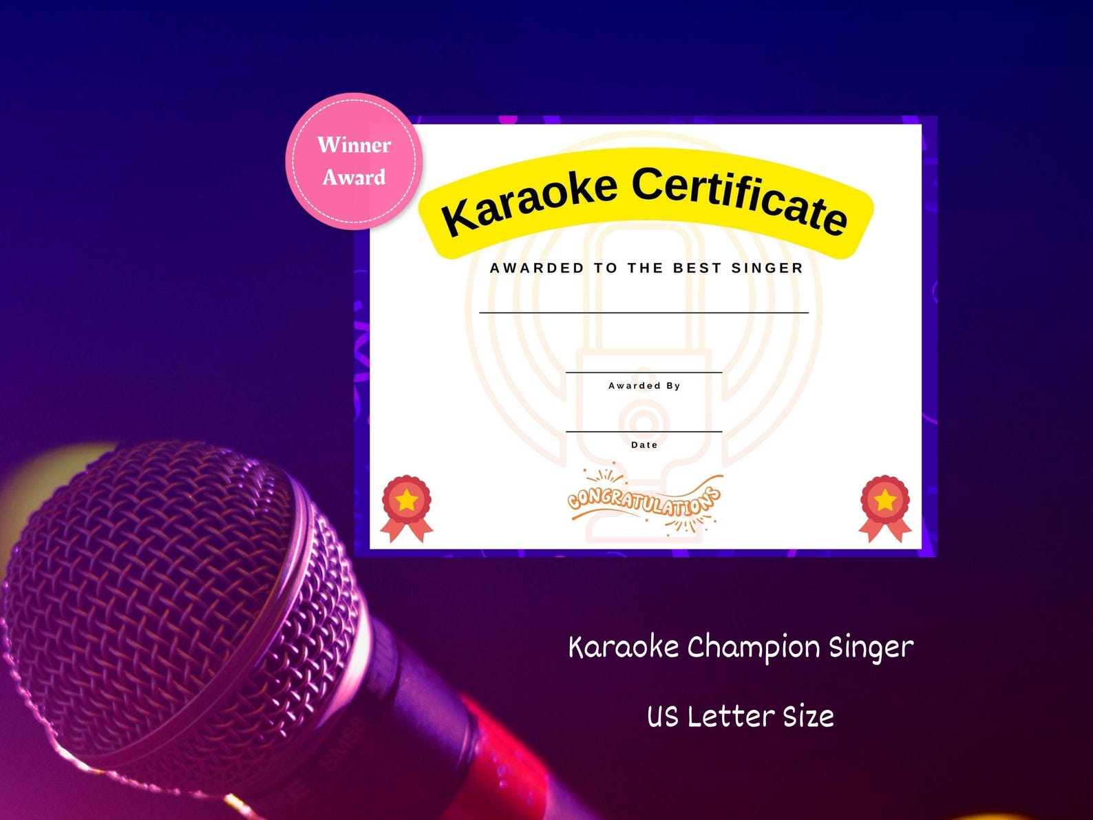Karaoke Winners Certificate | Printable Singing Award | Best Singing ...