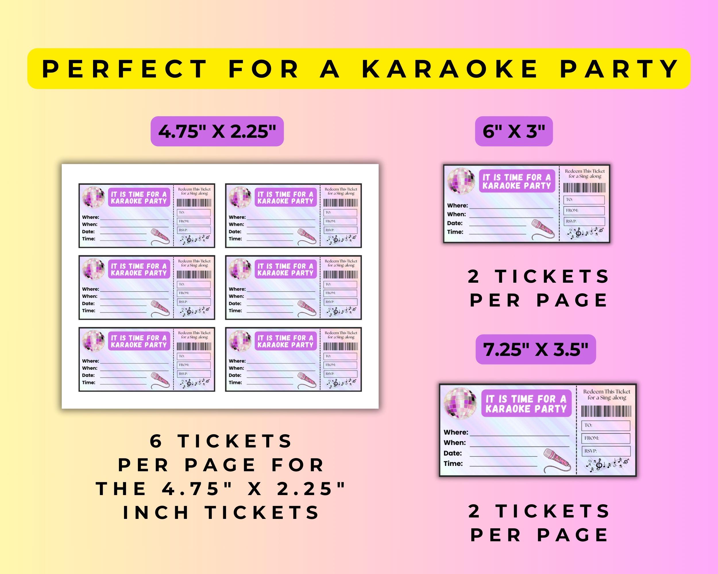 Karaoke Fill in Vouchers, Printable Party Gift Cerificate, Birthday ...