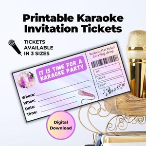 Karaoke Fill in Vouchers, Printable Party Gift Cerificate, Birthday ...