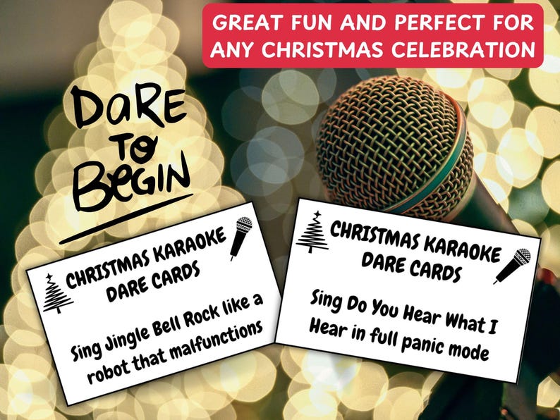 Christmas Karaoke Dare Cards, Printable Karaoke Cards, Fun Party Game ...