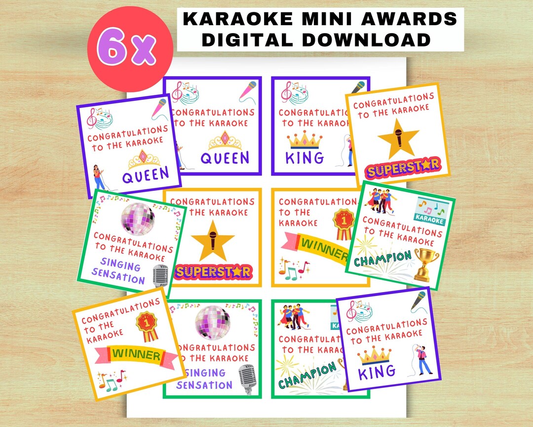 Karaoke Printable Awards, Karaoke Lover, Karaoke Mini Cards, Karaoke ...