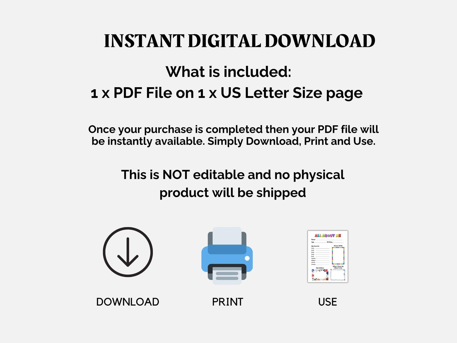 All About Me Printable, Back to School Activity for Kids, Drawing and ...