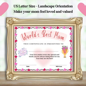 Best Mom Certificate, Printable World’s Best Mom, Mother’s Day ...