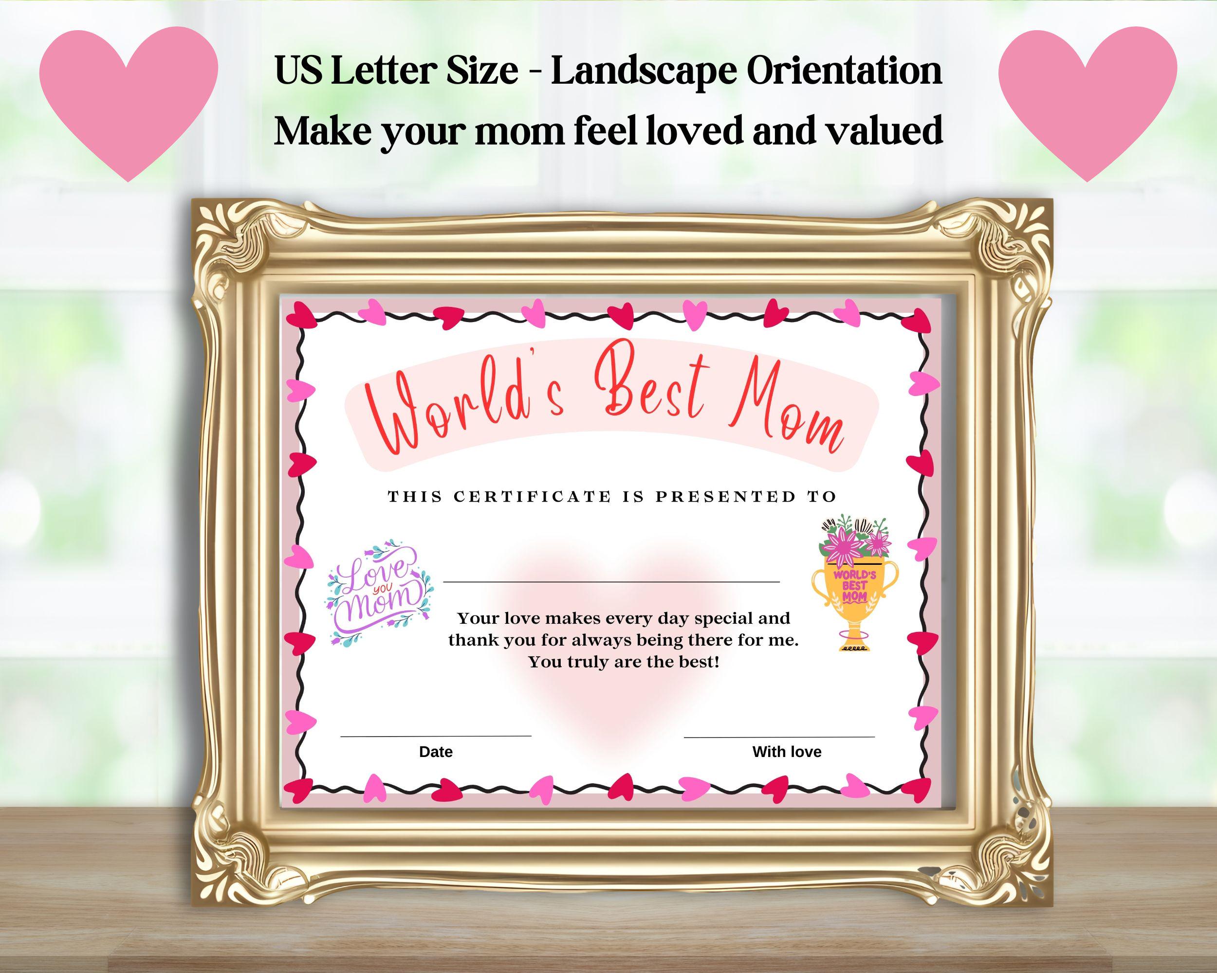 Best Mom Certificate, Printable World’s Best Mom, Mother’s Day ...
