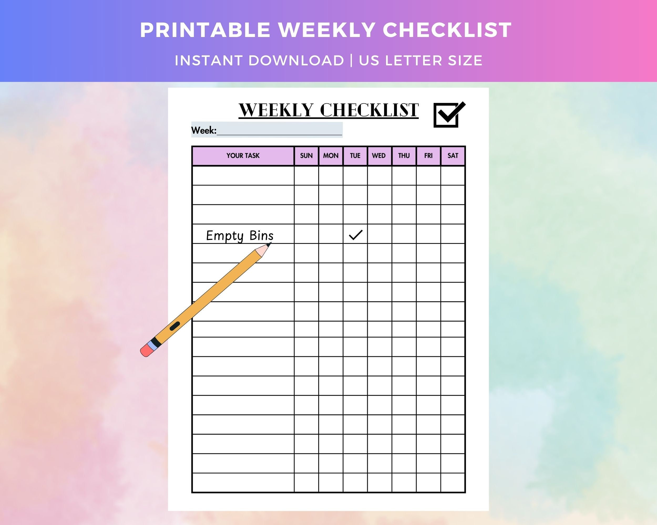 Weekly Printable Checklist | Printable Weekly to Do List | Your Weekly ...