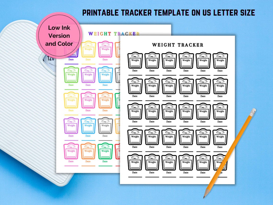 Weight Tracker Printable Template, Monitor Weight Sheet, Weight Goal ...