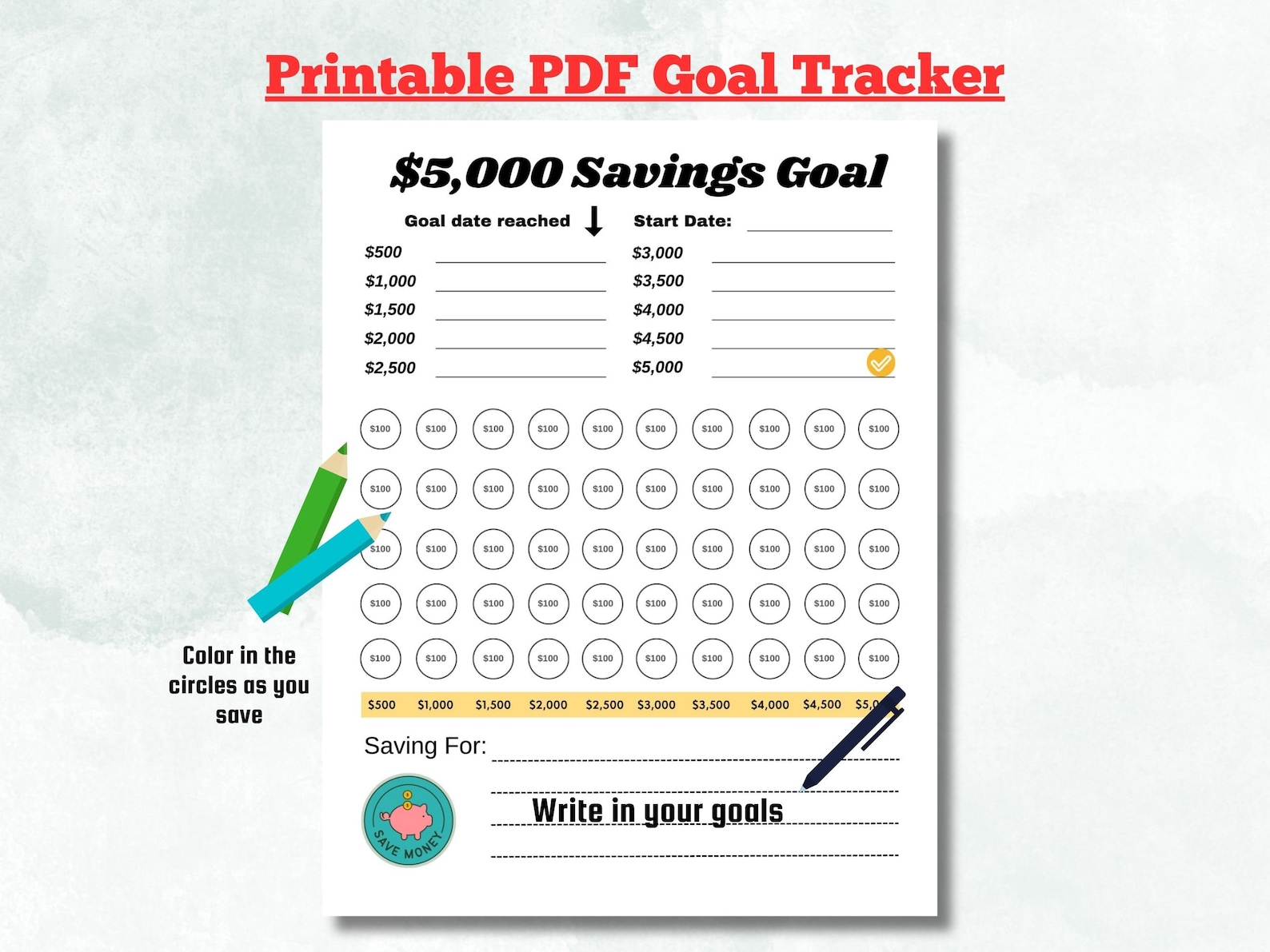 Savings Goal Tracker Printable | Savings Goal Planner | Finance Tracker ...