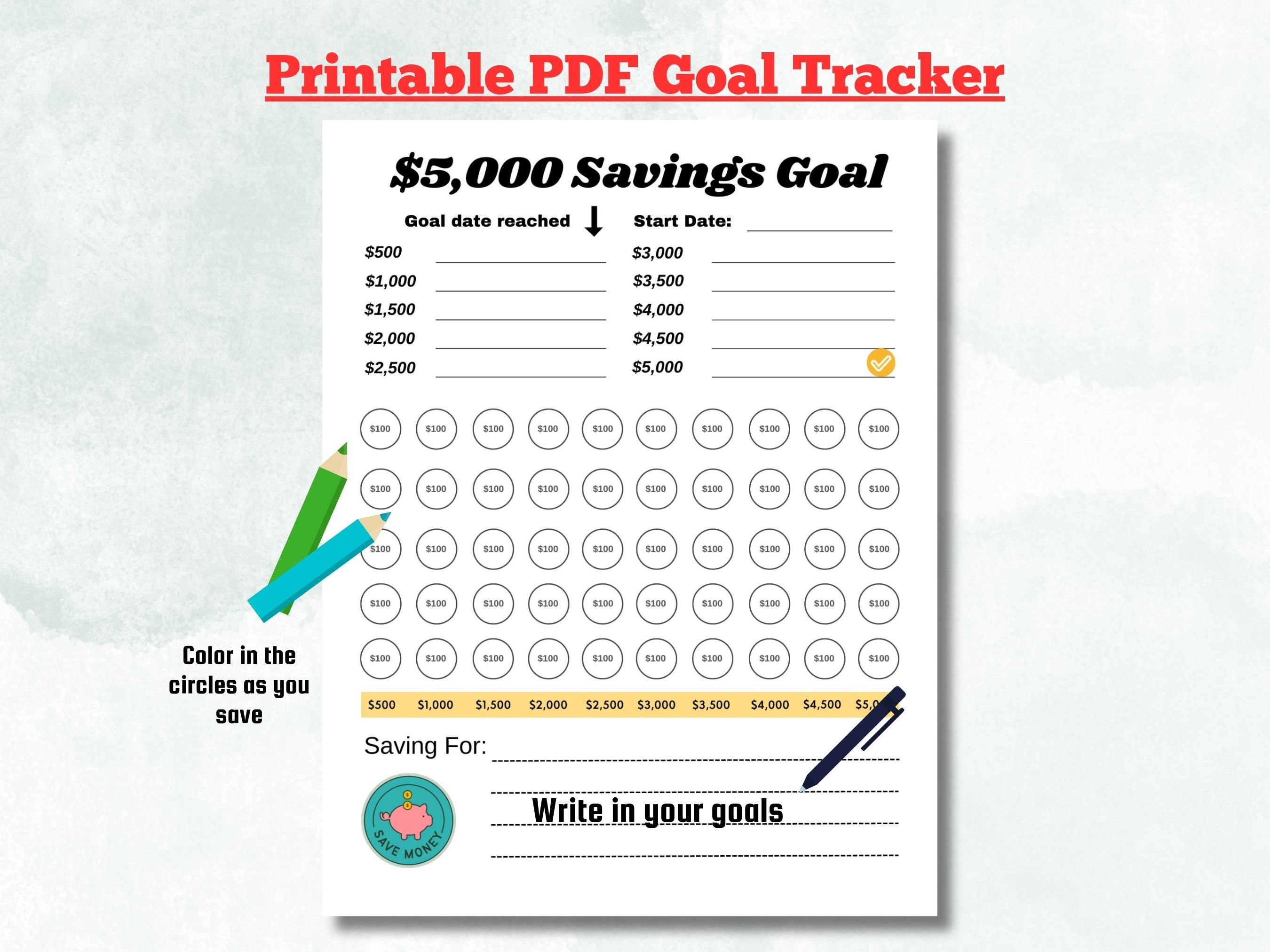 Savings Goal Tracker Printable | Savings Goal Planner | Finance Tracker ...
