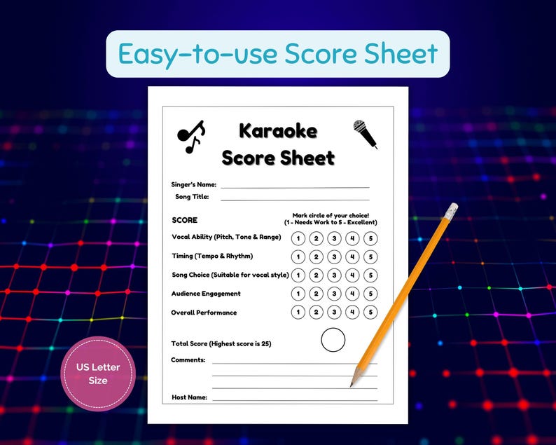 Karaoke Contest Score Sheet, Printable Singing Contest List, Best ...