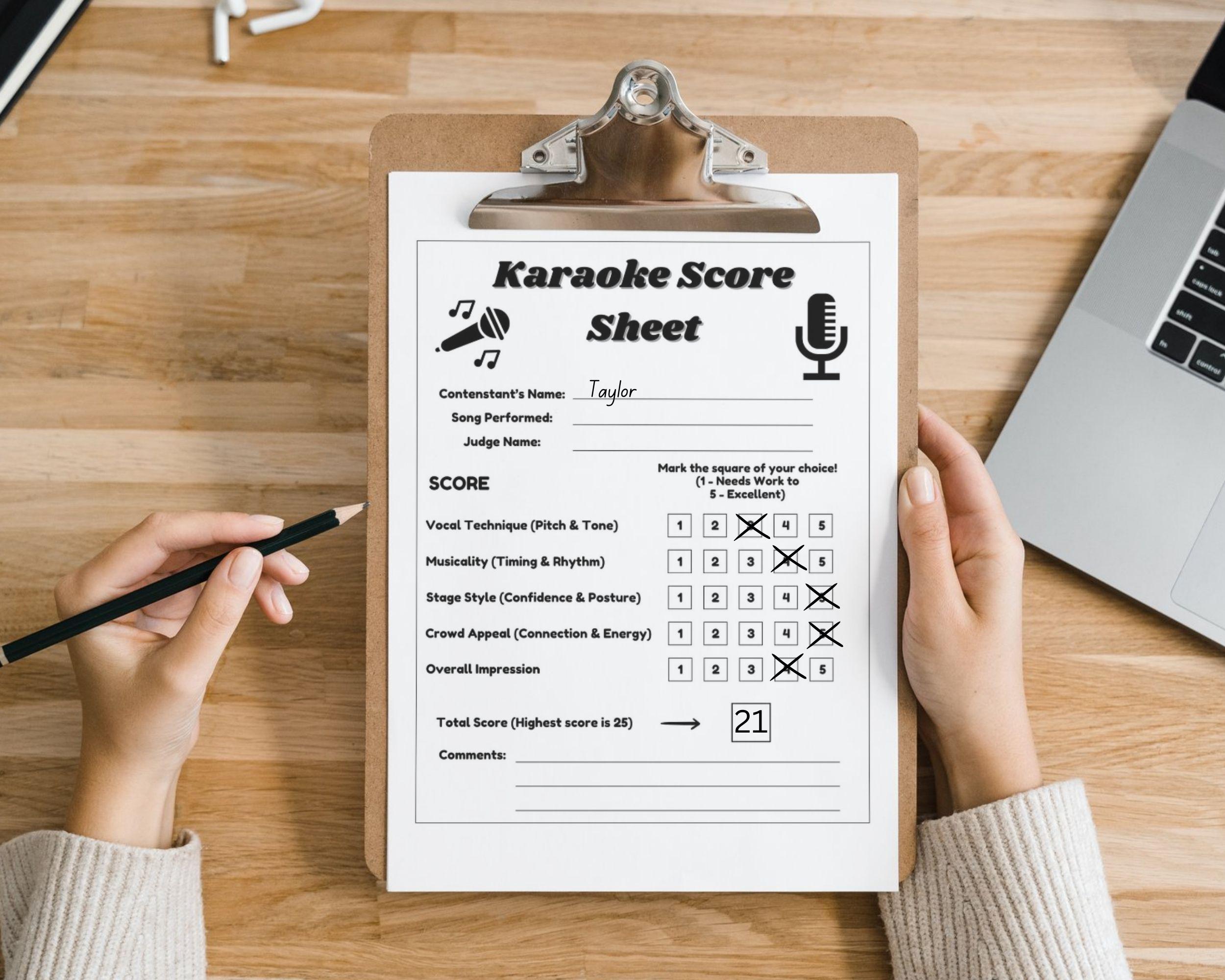 Karaoke Contest Score Sheet, Printable Singing Contest List, Best ...