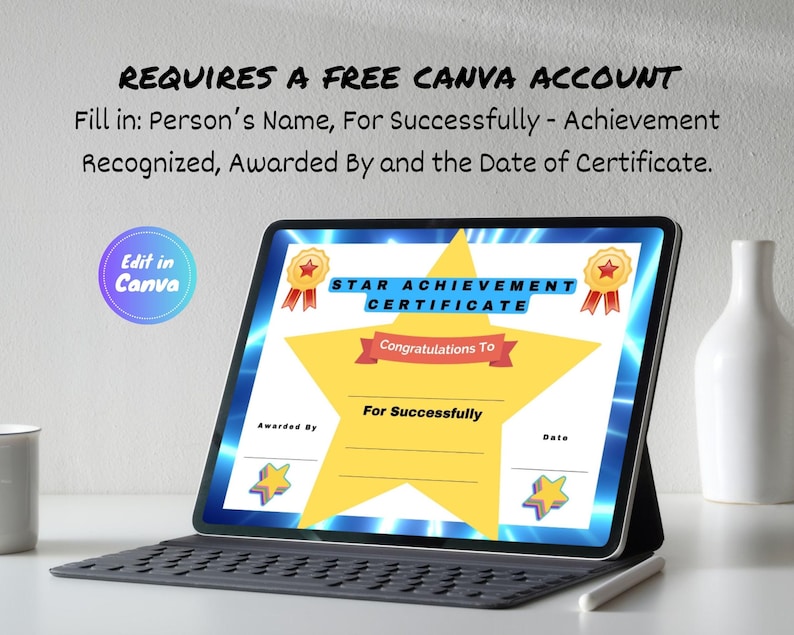 Star Achievement Editable Certificate, Printable School Award, Student ...
