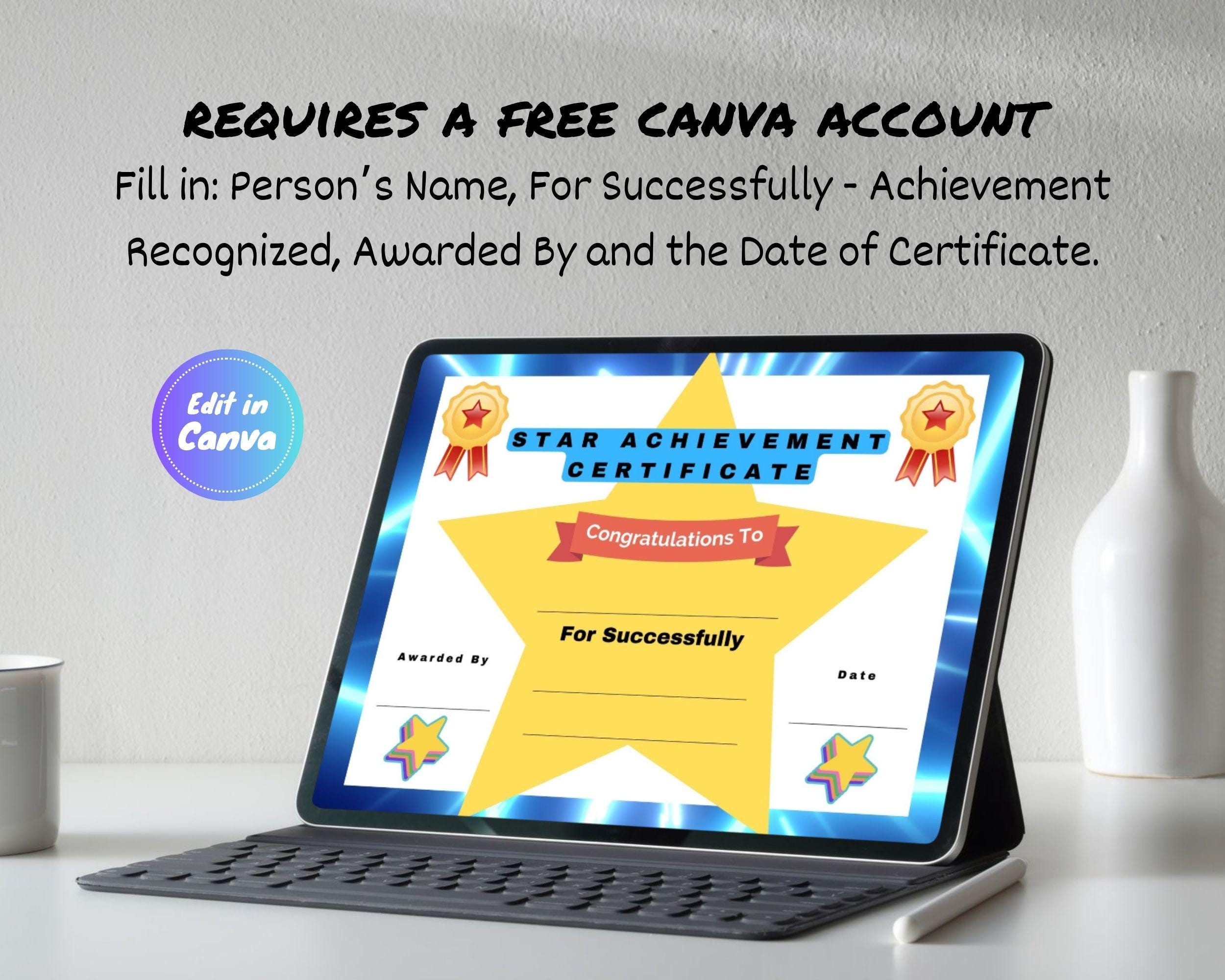 Star Achievement Editable Certificate, Printable School Award, Student ...