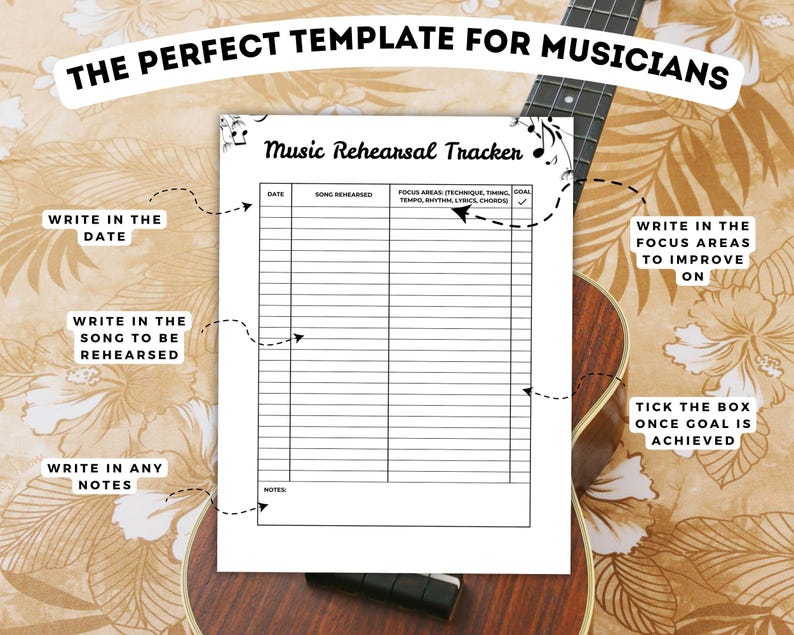 Music Rehearsal Tracker, Printable Progress Sheet, Music Practice Log ...