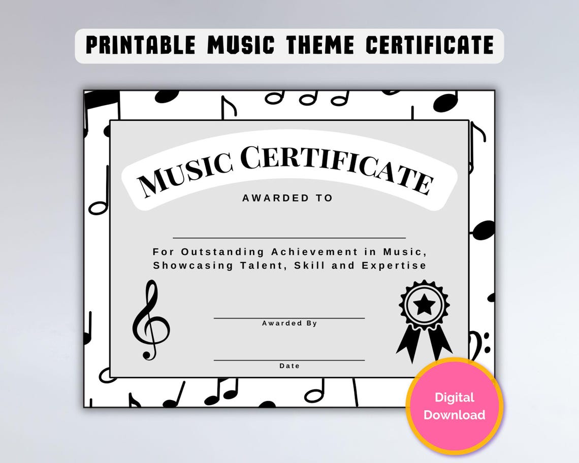 Music Certificate Printable, Recognition Certificate, Music School ...