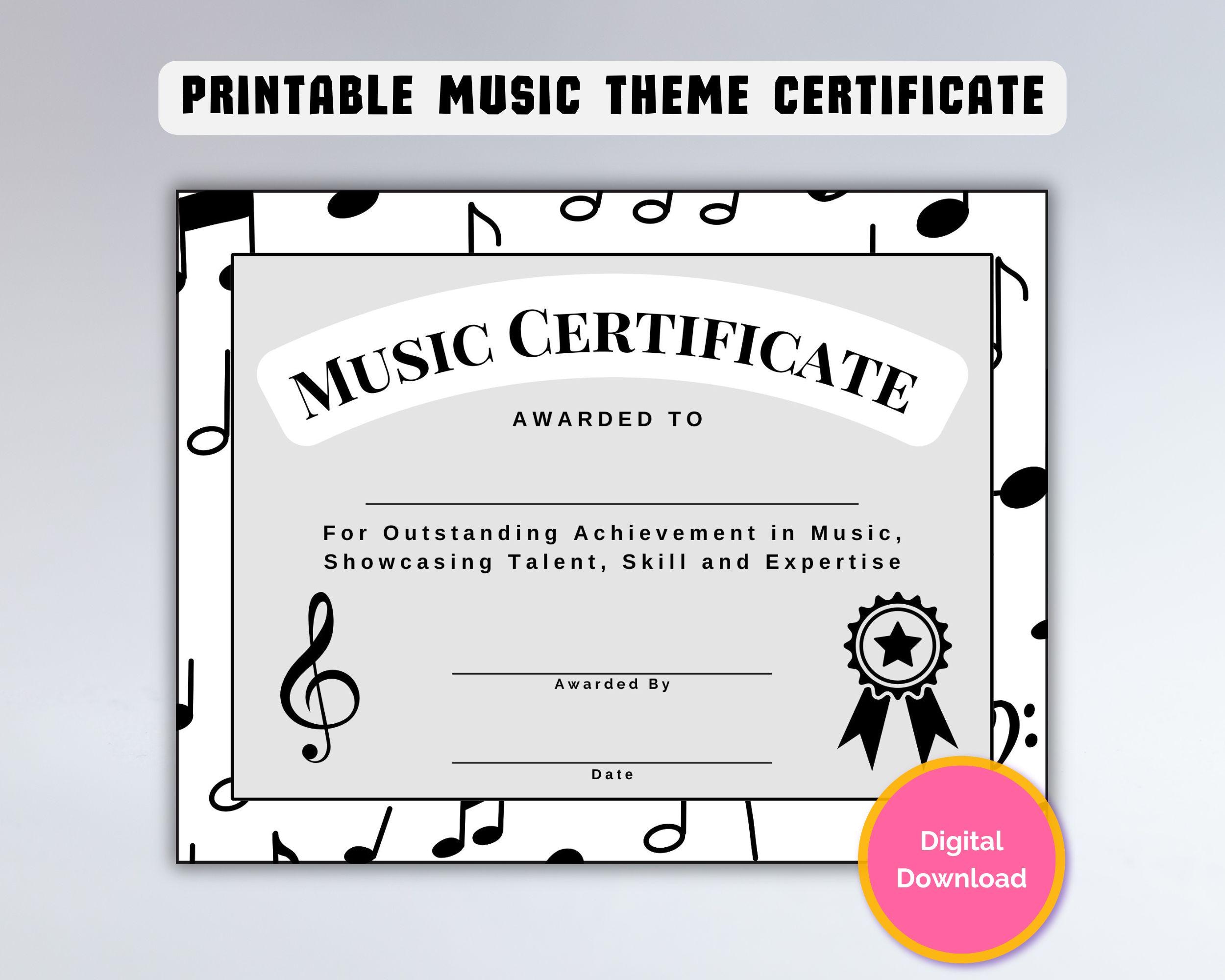 Music Certificate Printable, Recognition Certificate, Music School ...