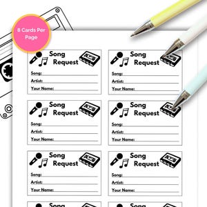 Song Request Cards for Karaoke Events, Printable Karaoke Slips, Print ...
