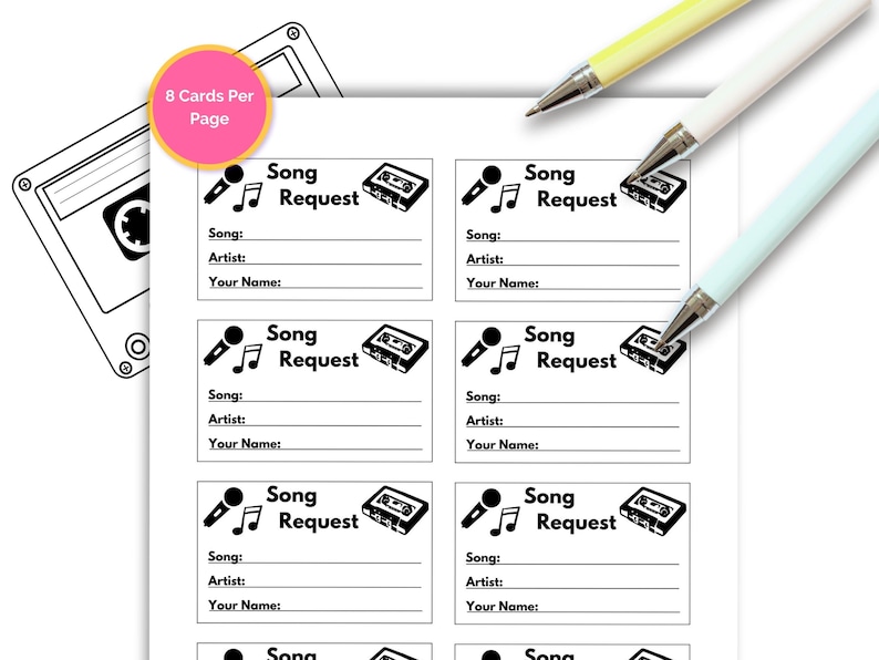 Song Request Cards for Karaoke Events, Printable Karaoke Slips, Print ...