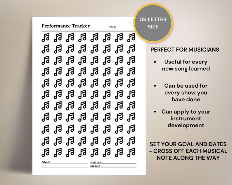 Performance Tracker, Printable Progress Sheet, Easy-to-use Music ...