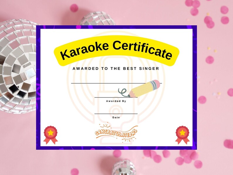 Karaoke Winners Certificate | Printable Singing Award | Best Singing ...