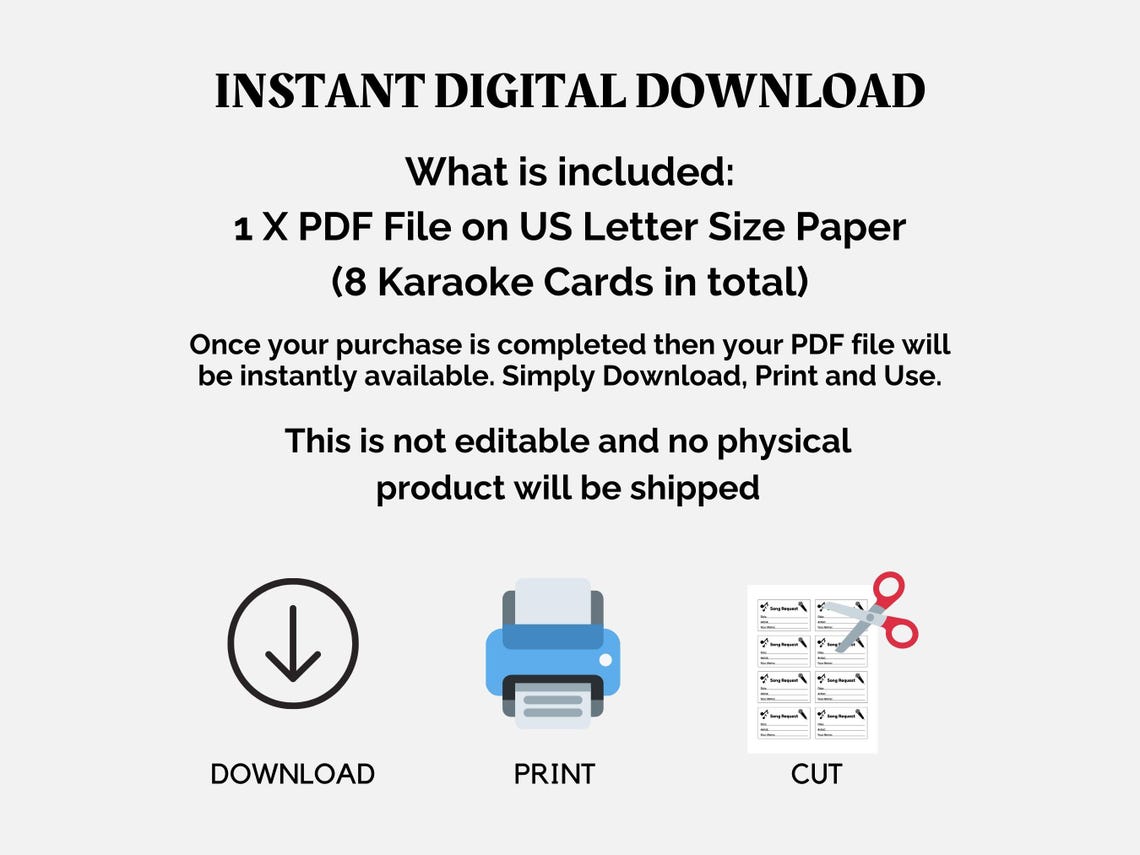 Song Request Cards for Karaoke Events, Printable Karaoke Slips, Print ...