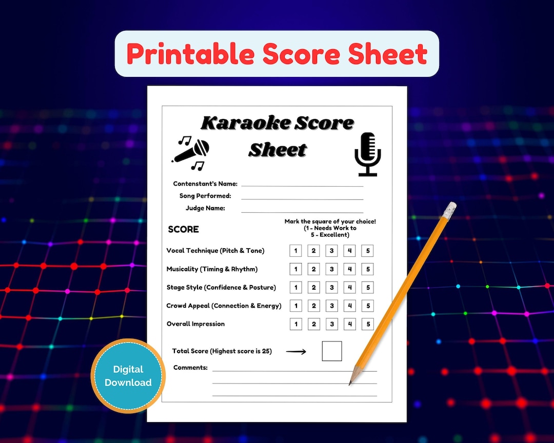 Karaoke Contest Score Sheet, Printable Singing Contest List, Best ...