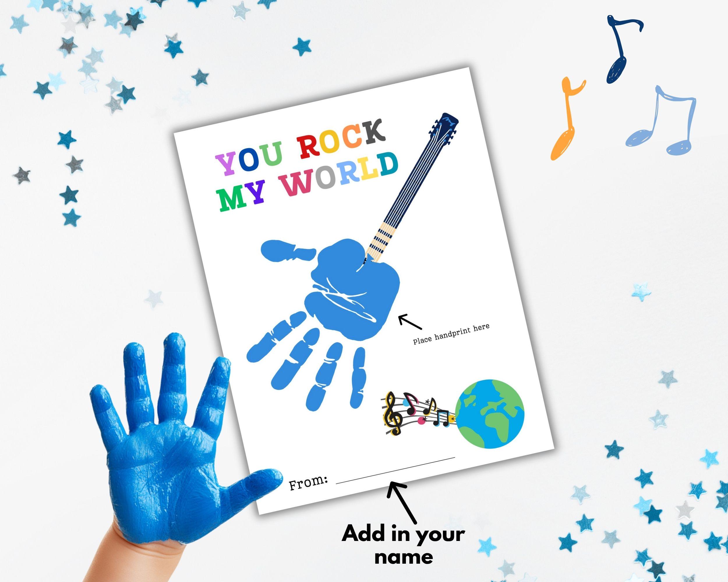 Guitar Handprint Art Printable, You Rock My World, Rockstar Handprint ...