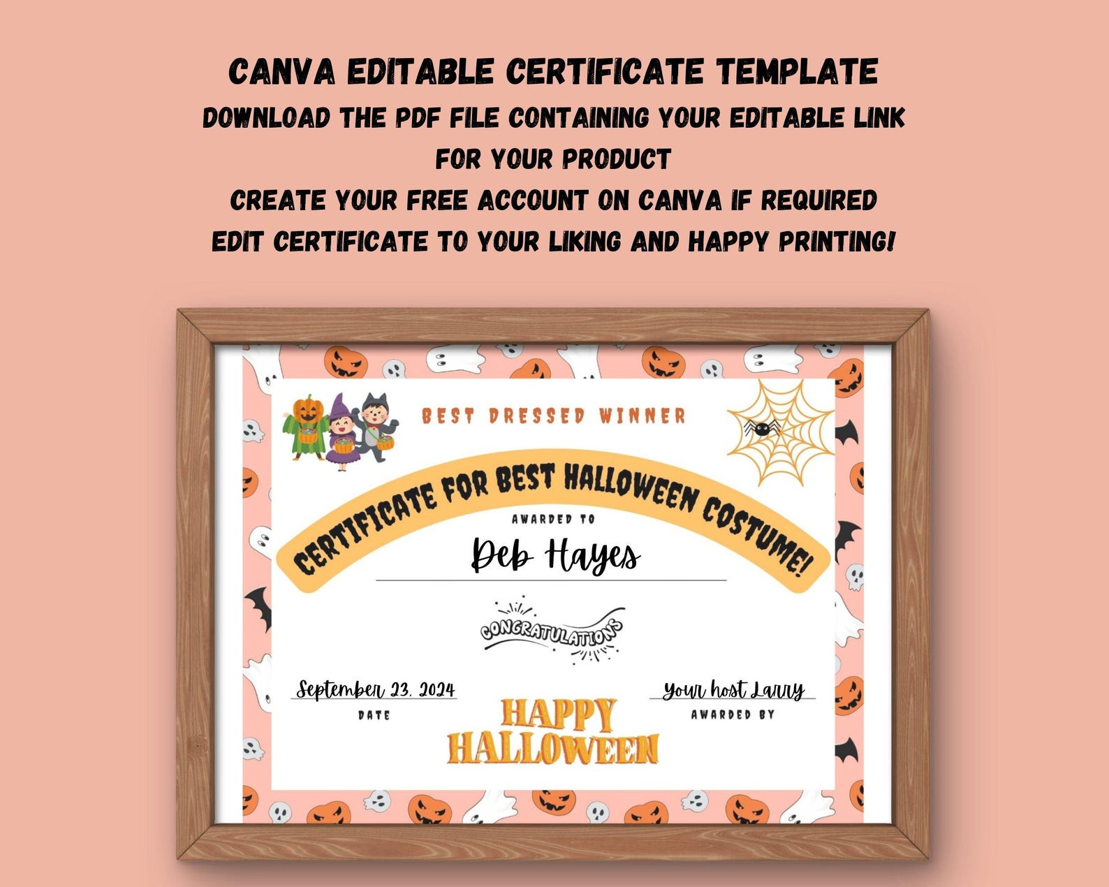 Editable Canva Halloween Certificate | Printable Best Dressed ...