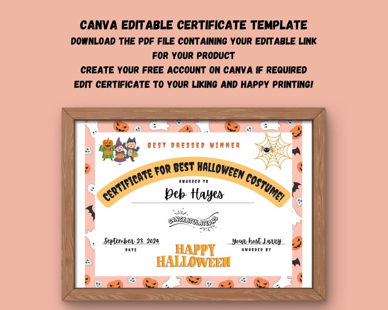 Editable Canva Halloween Certificate | Printable Best Dressed ...