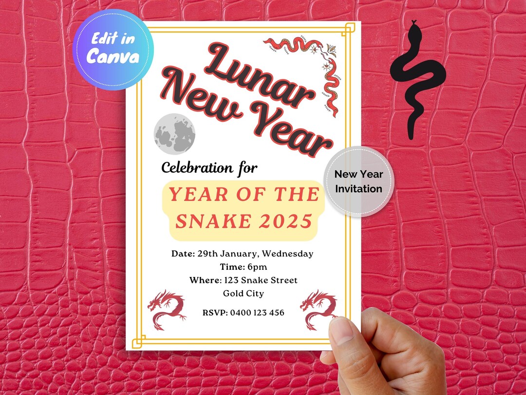 2025 Lunar New Year Snake Invites, Festive Editable Printables for ...