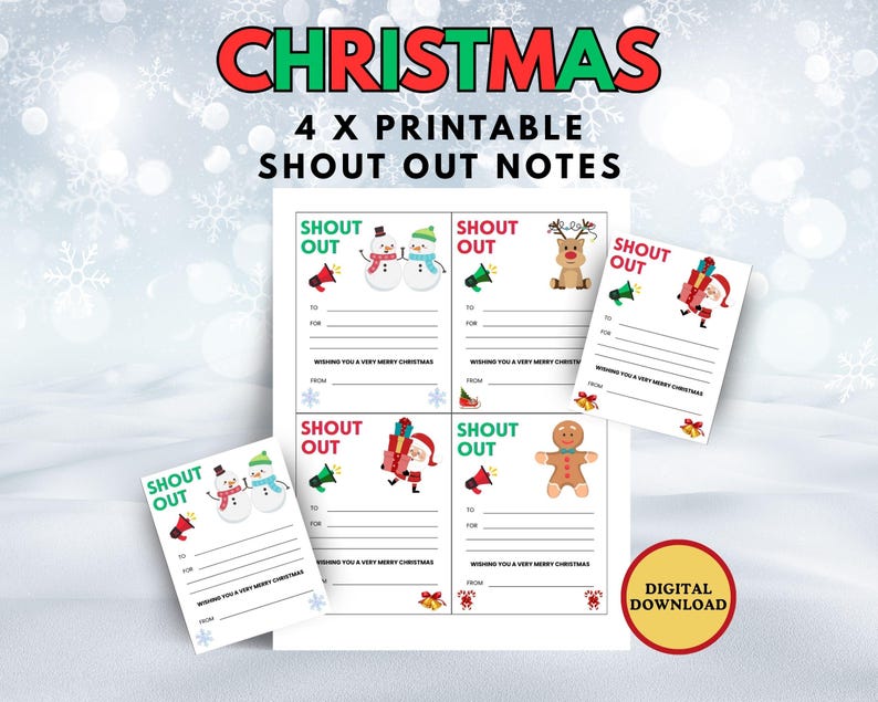 Christmas Shout Out Notes, Printable Shout Outs, Encouragement Cards ...