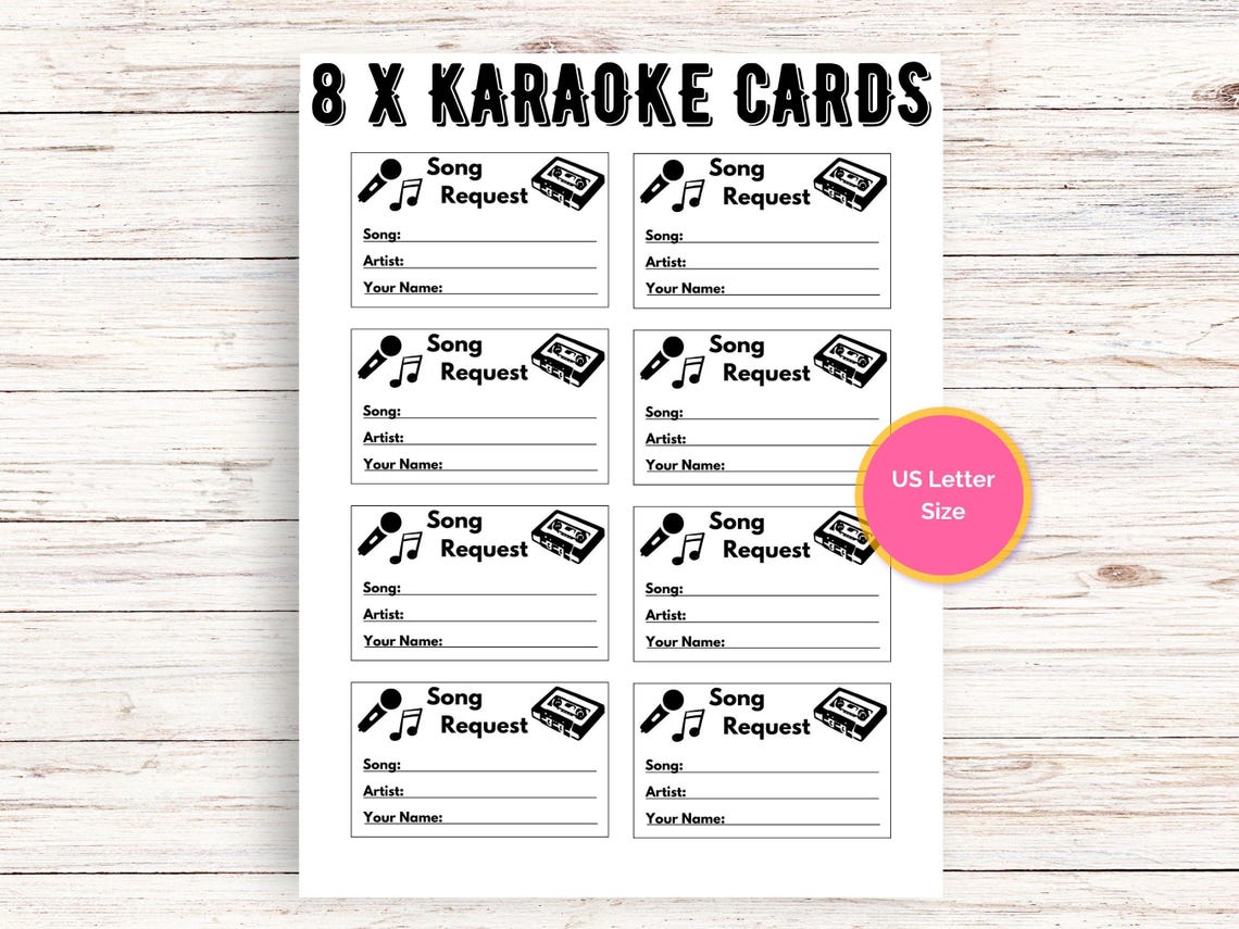 Song Request Cards for Karaoke Events, Printable Karaoke Slips, Print ...