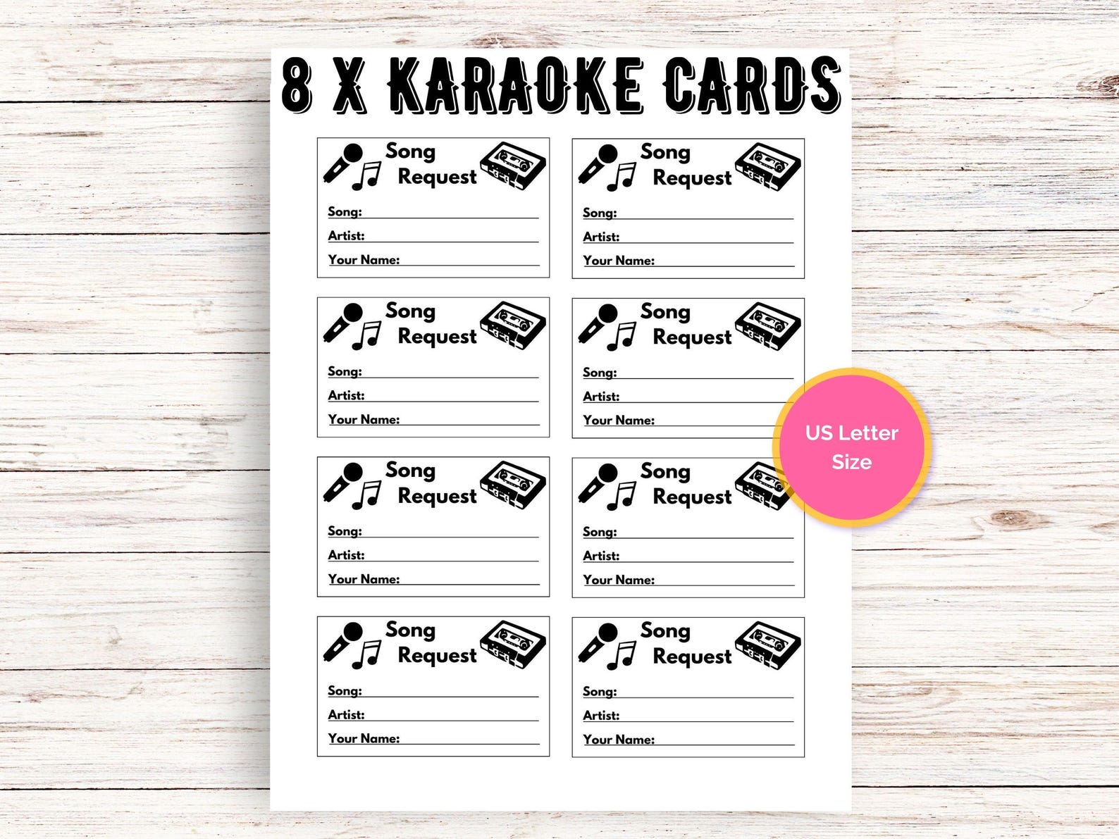 Song Request Cards for Karaoke Events, Printable Karaoke Slips, Print ...