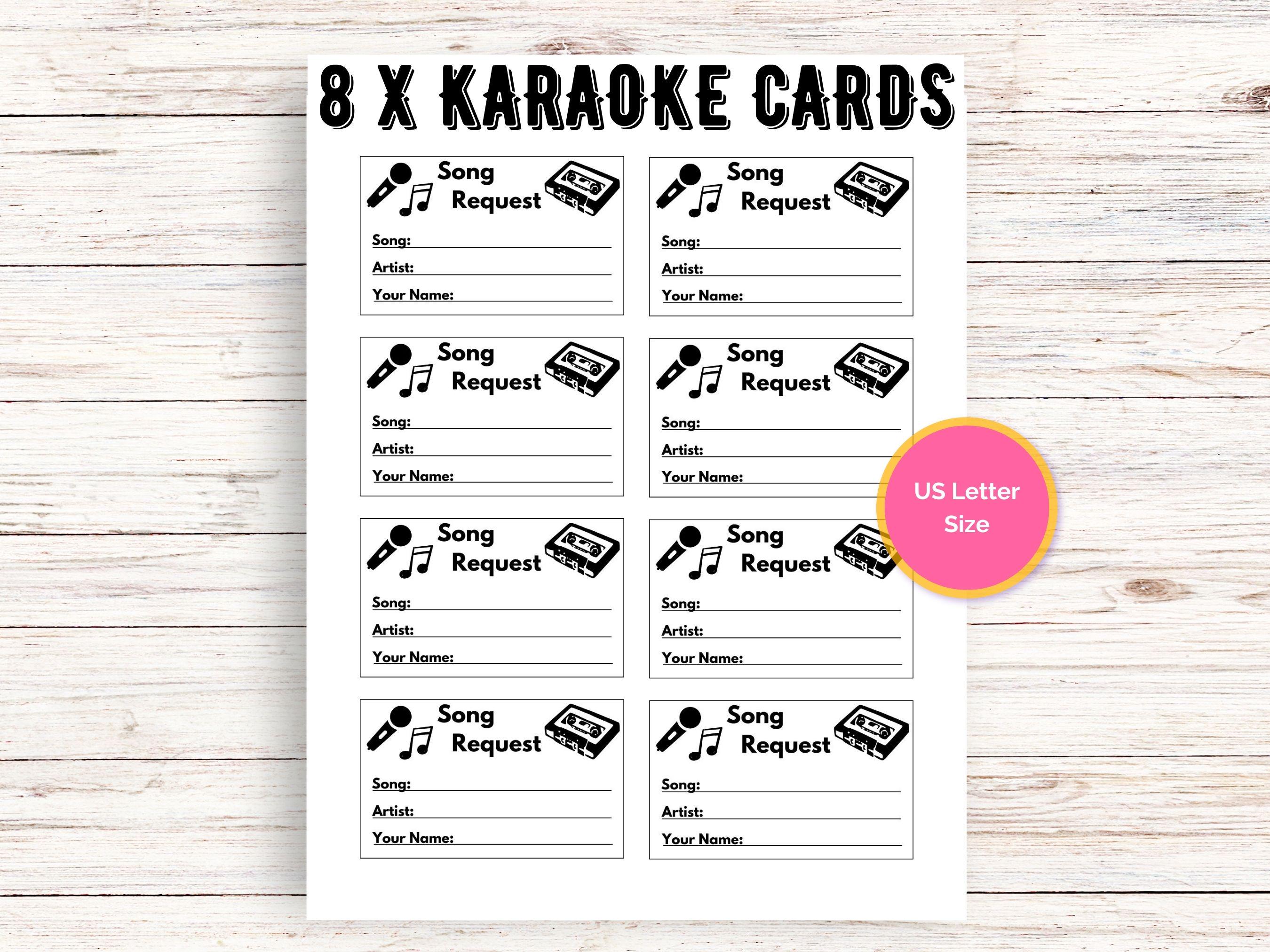 Song Request Cards for Karaoke Events, Printable Karaoke Slips, Print ...